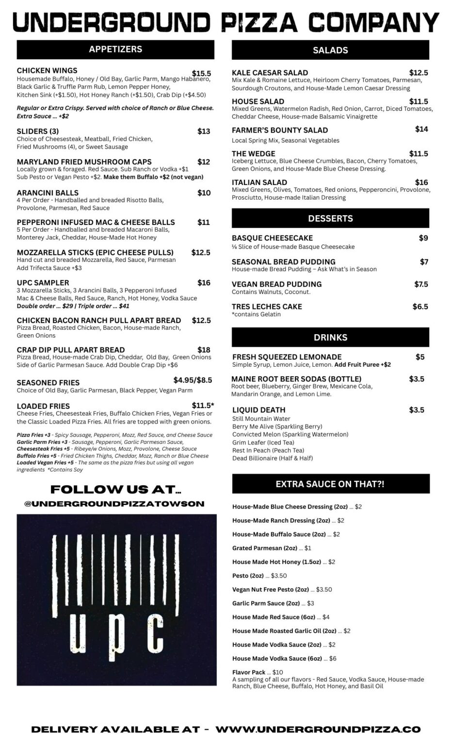 Menu – Underground Pizza CO.